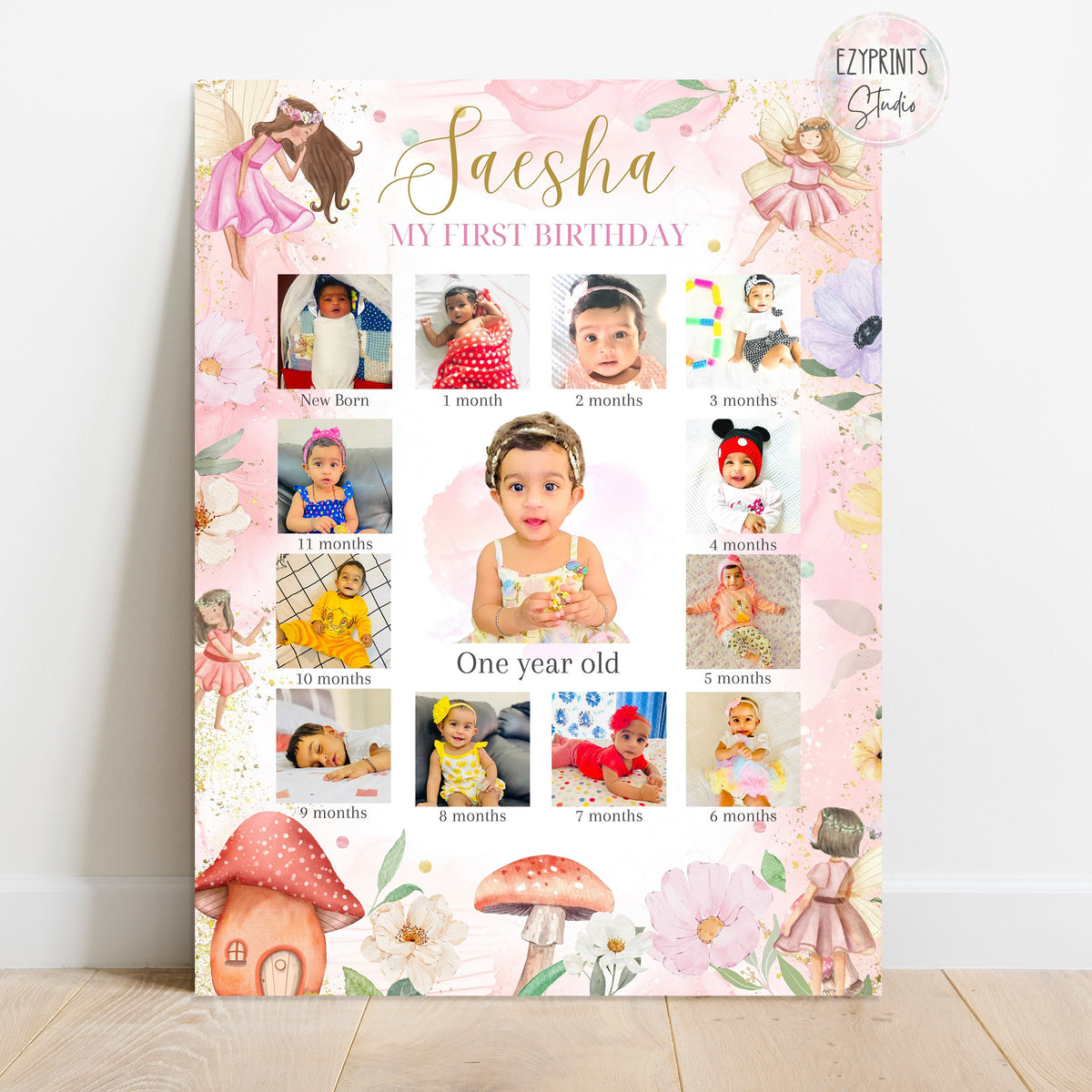First Year Photo Collage Board | Fairy Enchanted Garden Theme – Ezyprints Studio
