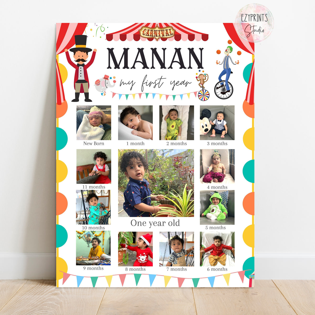 First Year Photo Collage Board | Carnival Circus theme – Ezyprints Studio