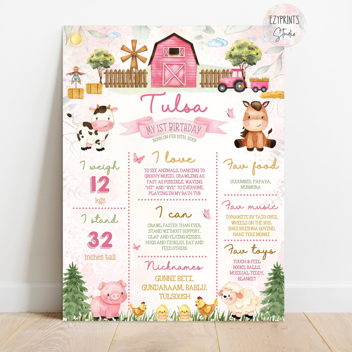Birthday Chalkboard Poster | Farm Animals theme – Ezyprints Studio
