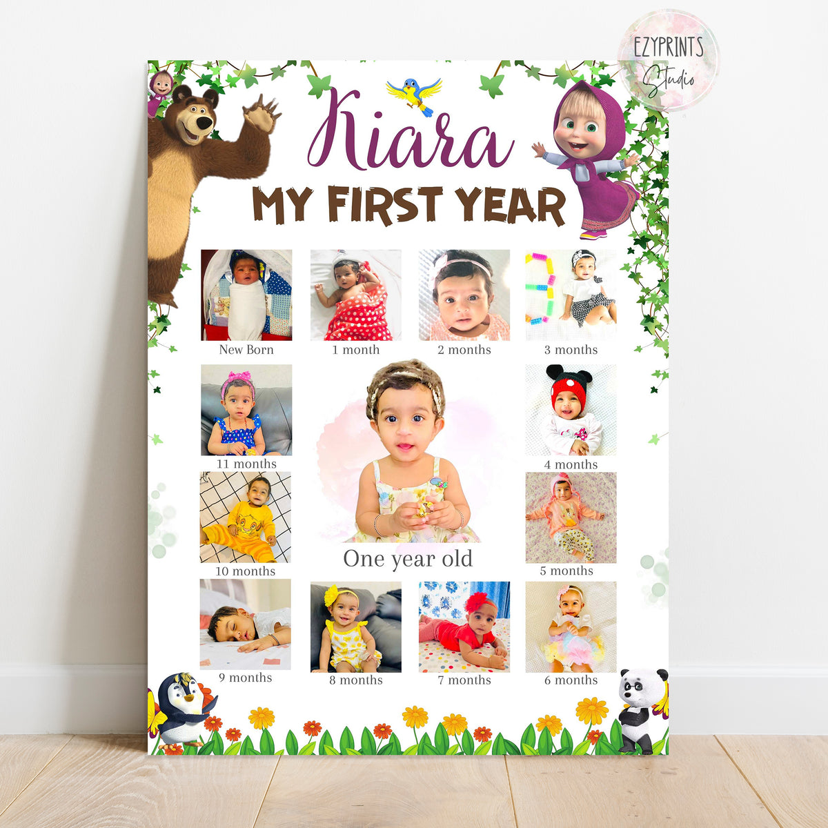 First Year Photo Collage Board | Masha and the Bear Theme – Ezyprints Studio