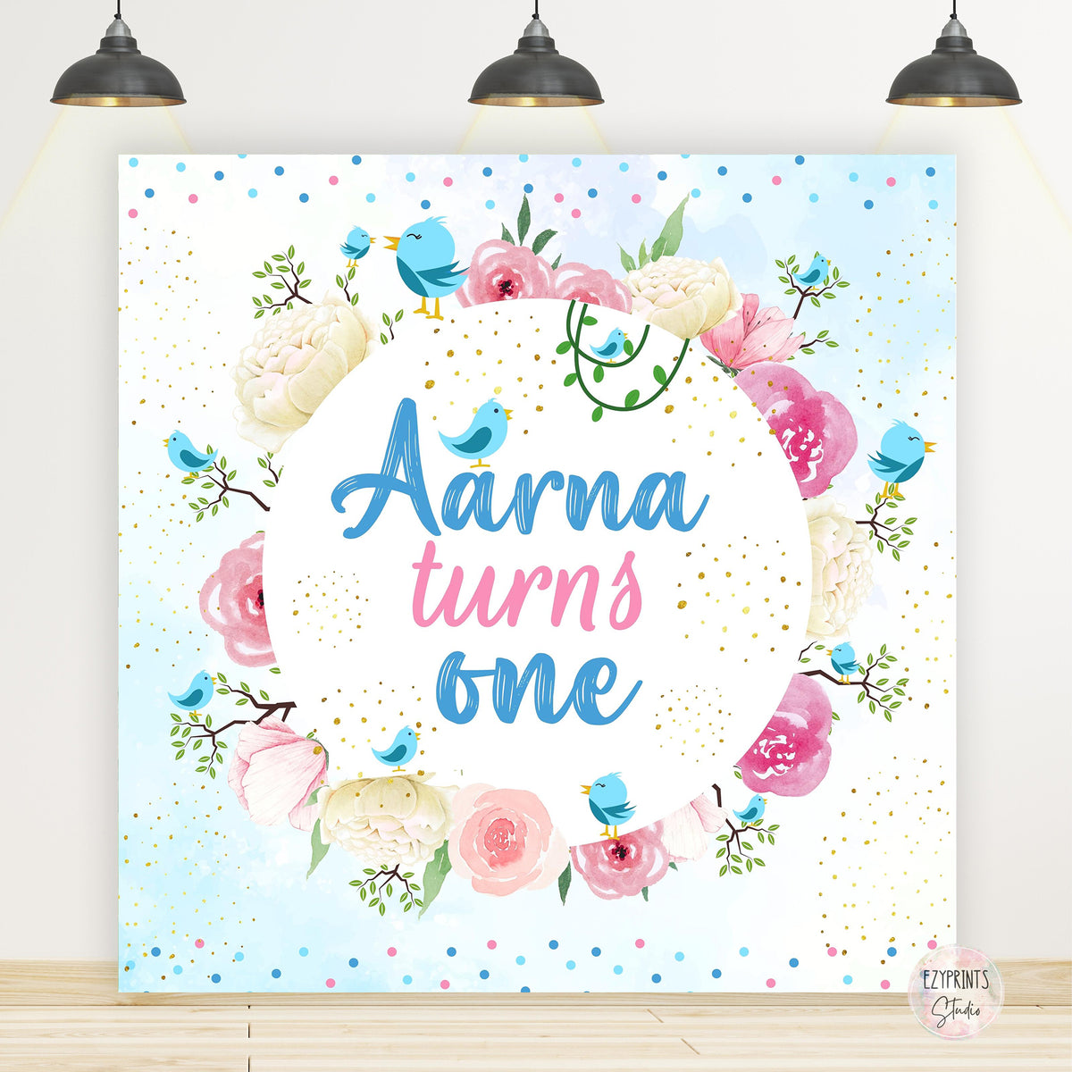 Birds Flower Theme Girls Birthday Backdrop – Ezyprints Studio