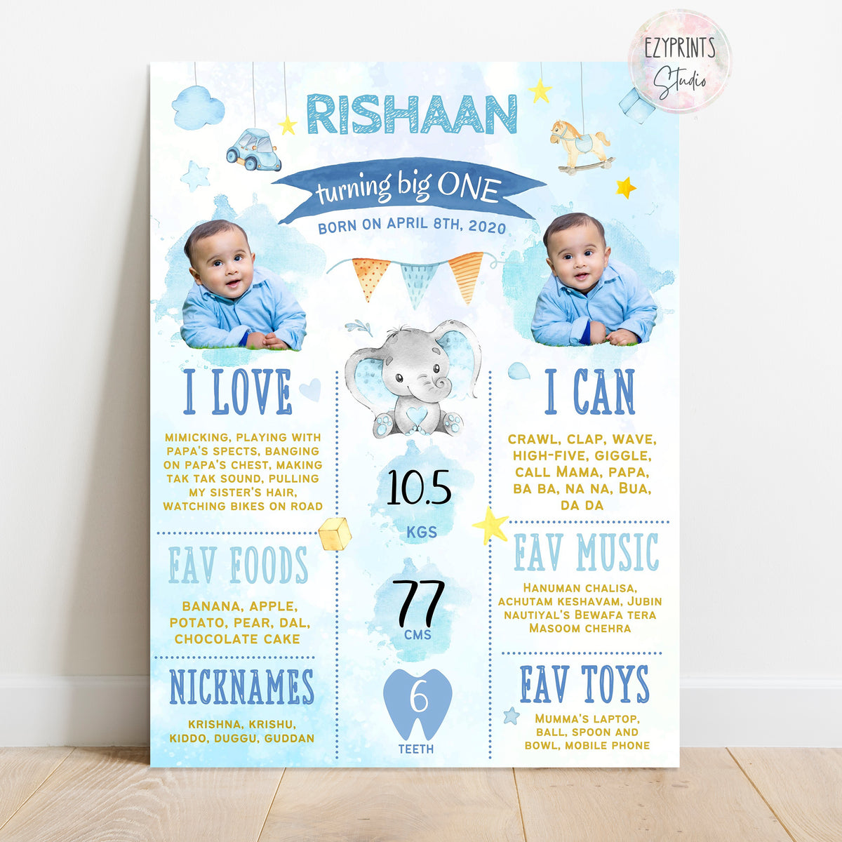 Birthday Milestone Chalkboard | Blue Elephant theme – Ezyprints Studio
