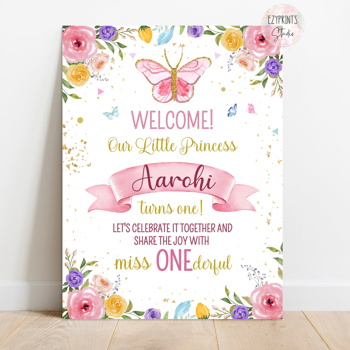 Butterfly Birthday Party Welcome Board – Ezyprints Studio