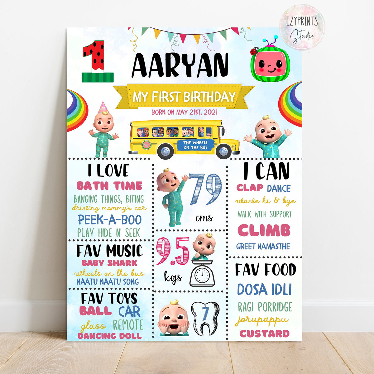 Wheels on the bus theme Chalkboard Poster | Cocomelon – Ezyprints Studio