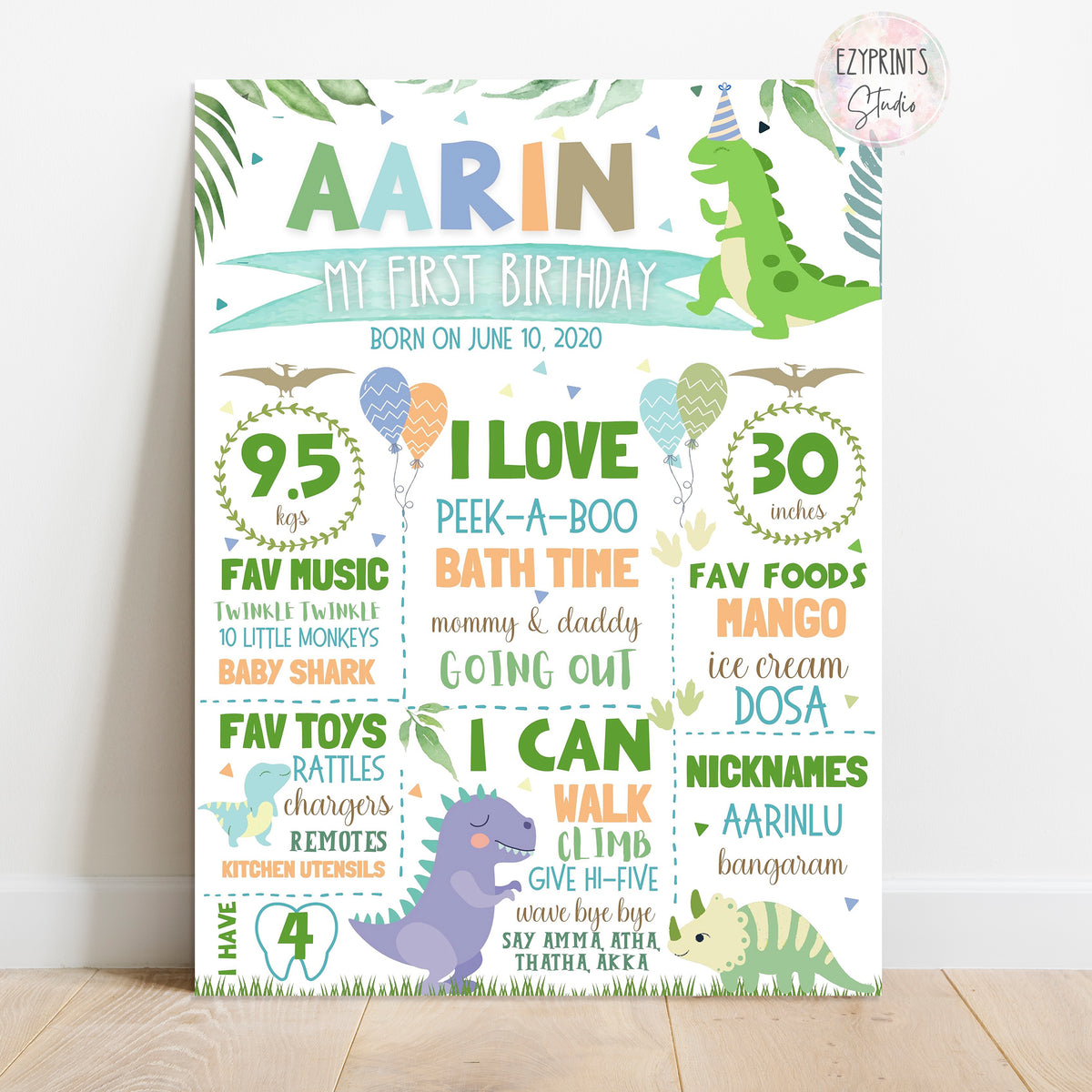 Dinosaur theme Birthday Chalkboard Poster – Ezyprints Studio