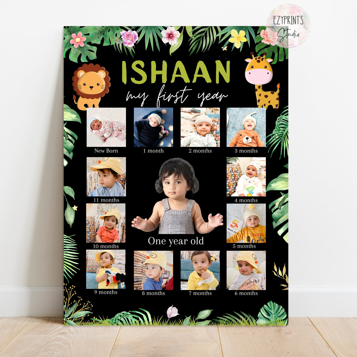 Personalised First Year Photo Collage Board | Jungle Safari Theme – Ezyprints Studio