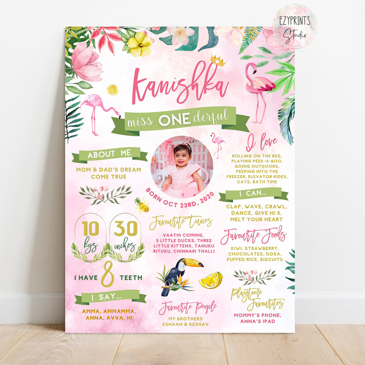 Tropical Flamingo theme Milestone Chalkboard Poster – Ezyprints Studio