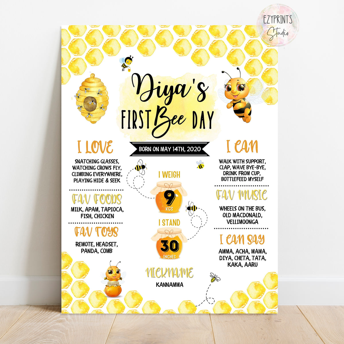 Honey Bee Theme Chalkboard Poster – Ezyprints Studio