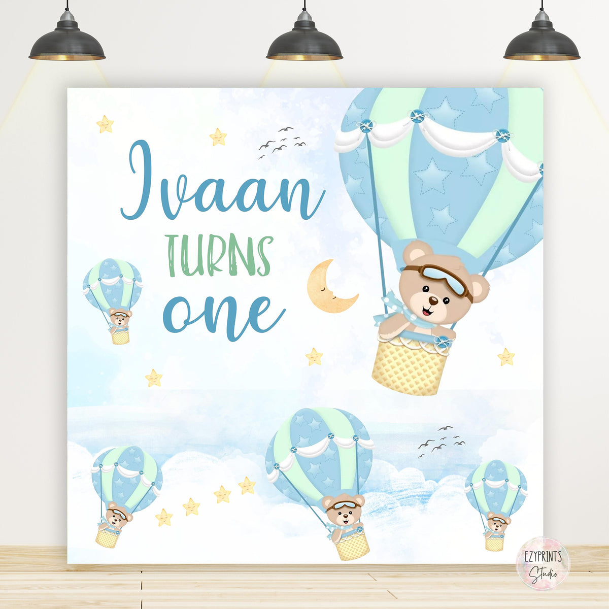 Hot Air Balloon with Teddy Birthday Backdrop – Ezyprints Studio