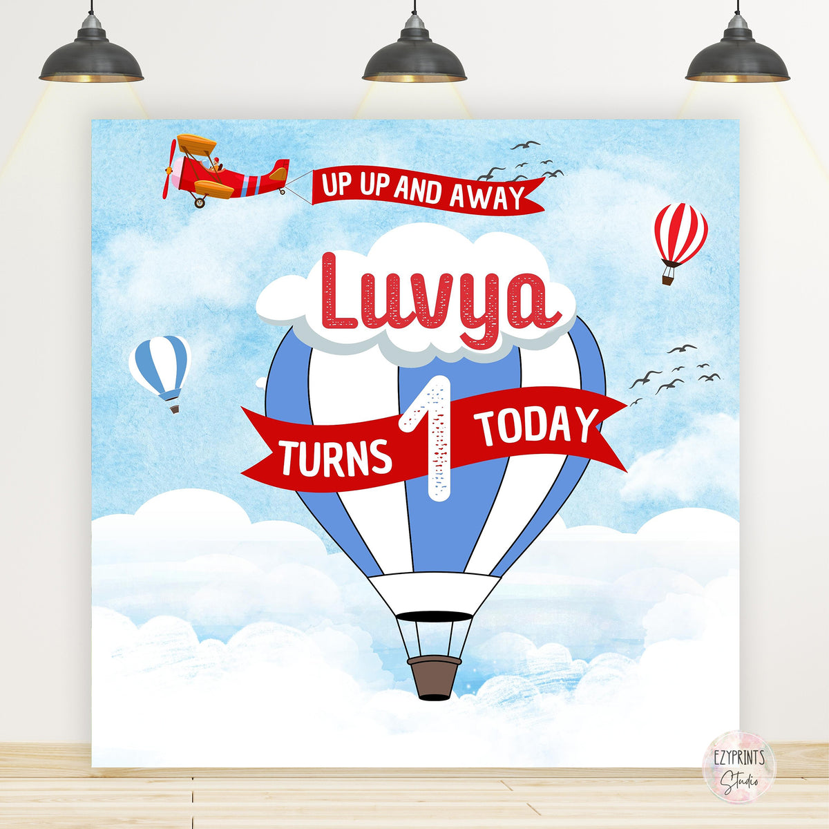 Blue Hot Air Balloon Birthday Backdrop – Ezyprints Studio