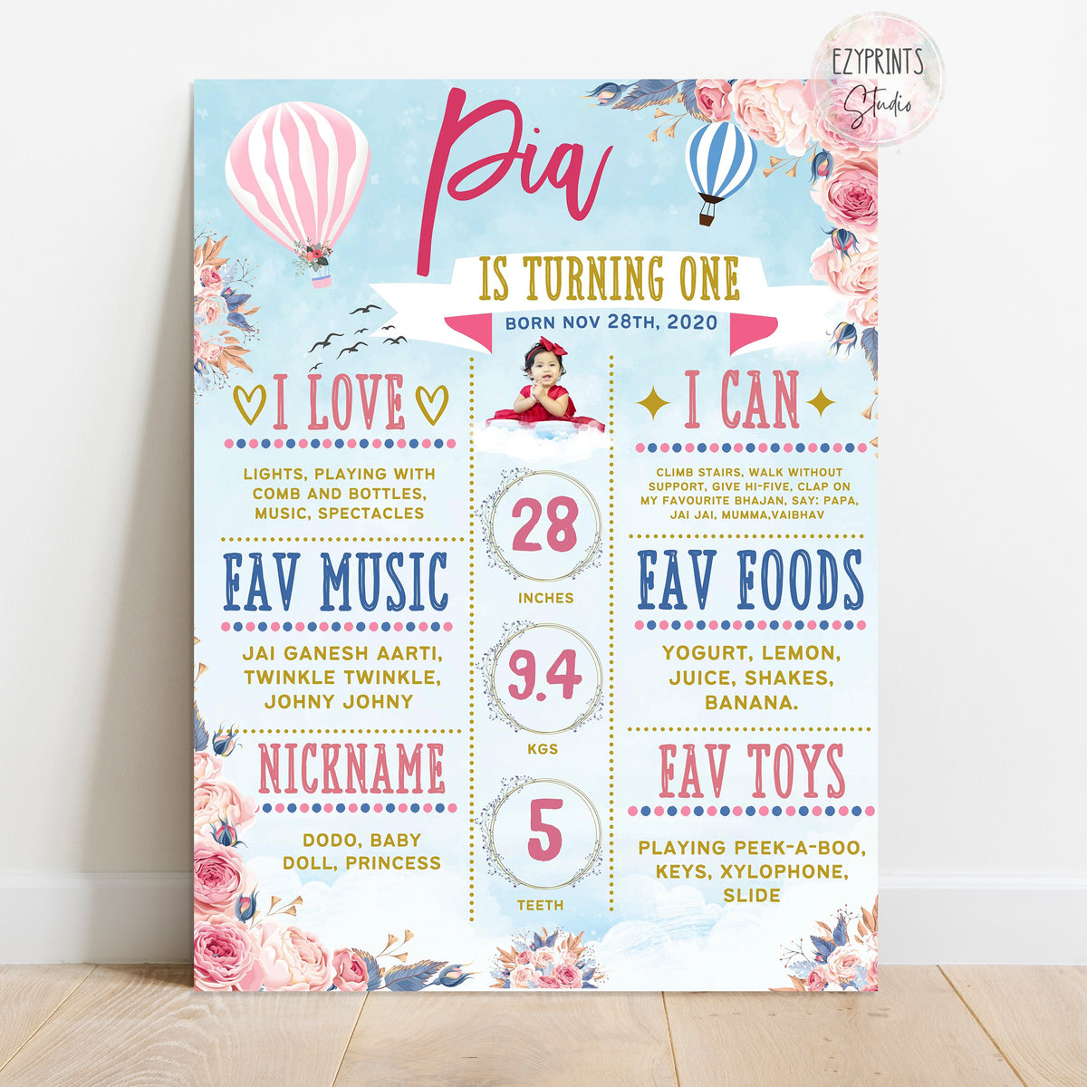 Pink Hot Air Balloon Birthday Chalkboard Poster – Ezyprints Studio
