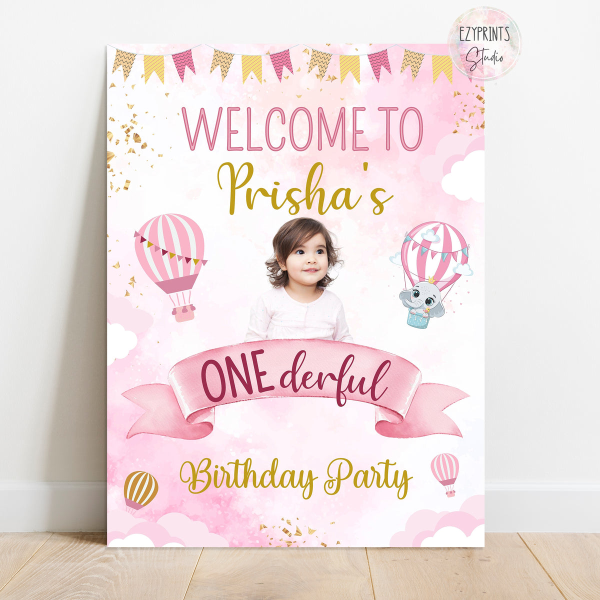 Hot Air Balloon Girls Birthday Party Welcome Board – Ezyprints Studio