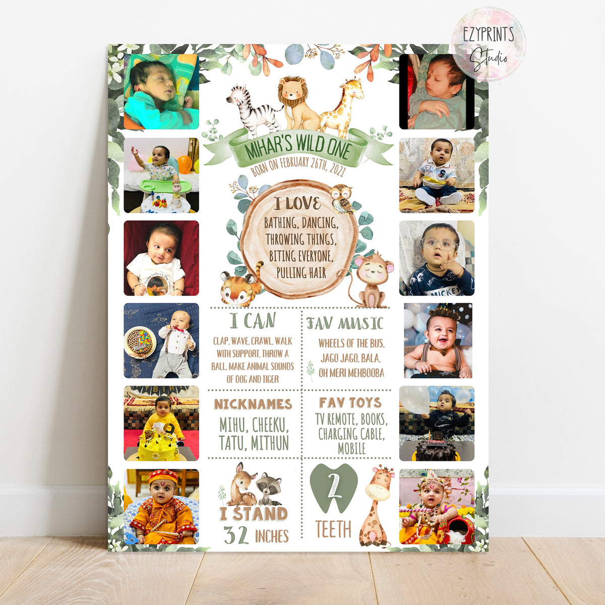 Birthday Chalkboard with Photos | Wild theme – Ezyprints Studio