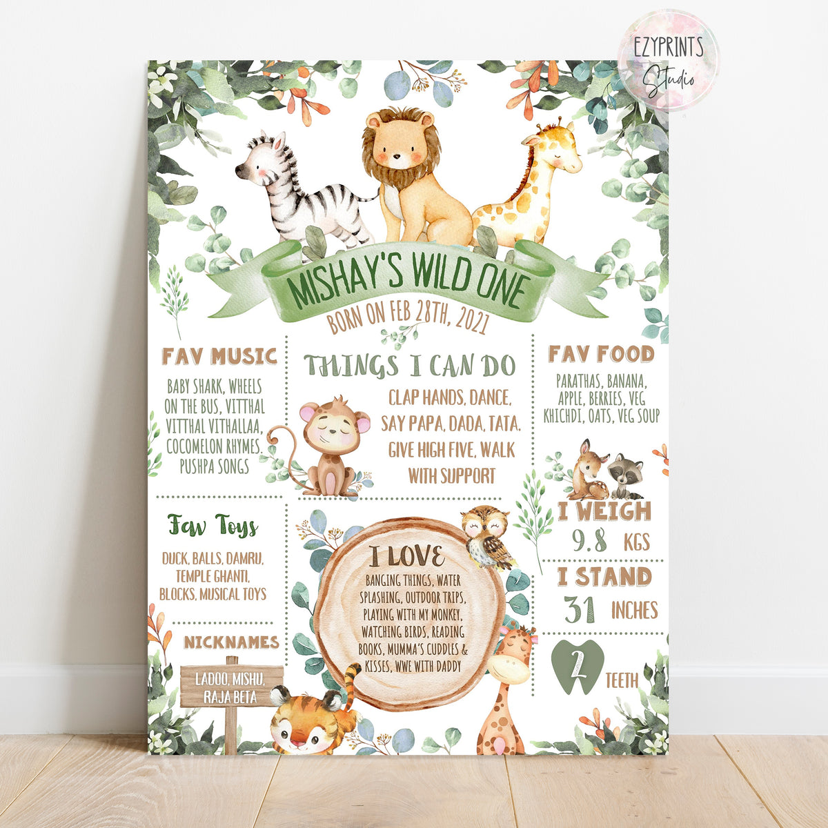 Birthday Chalkboard Poster | Wild animals theme – Ezyprints Studio