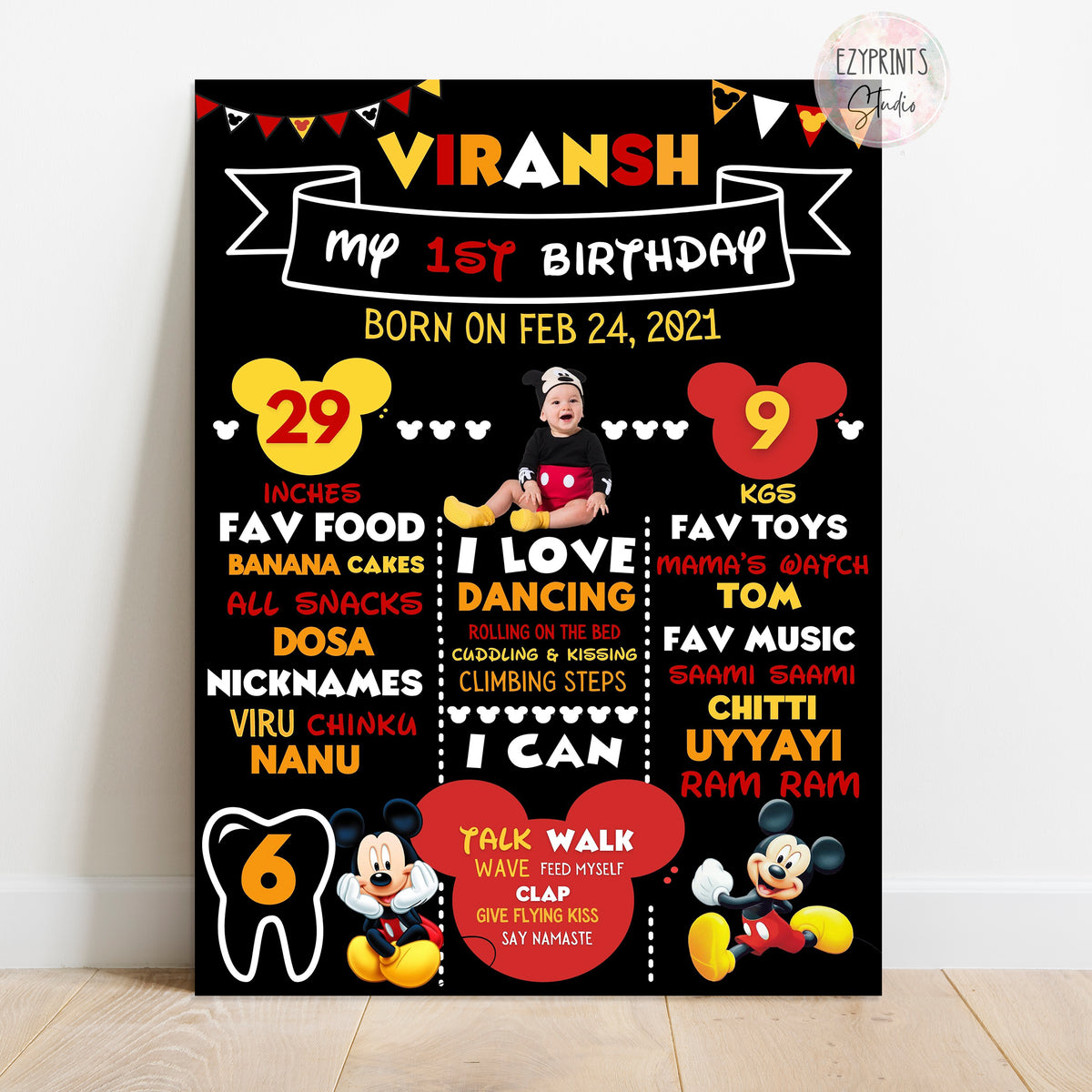 Mickey Mouse Birthday Chalkboard Poster – Ezyprints Studio