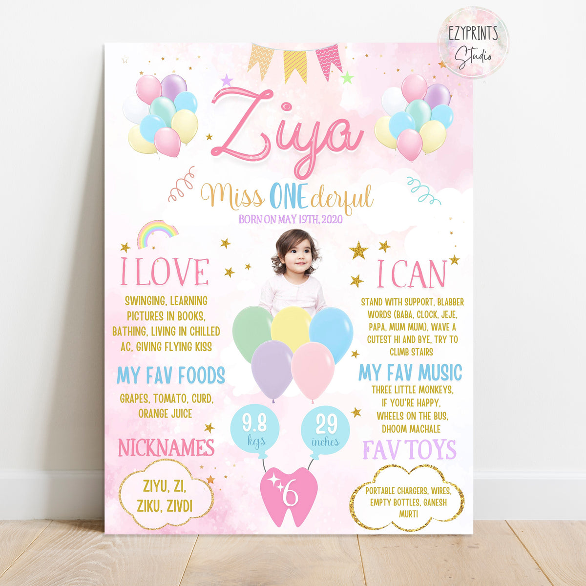 Pastel Balloons Girls Birthday Chalkboard Poster – Ezyprints Studio
