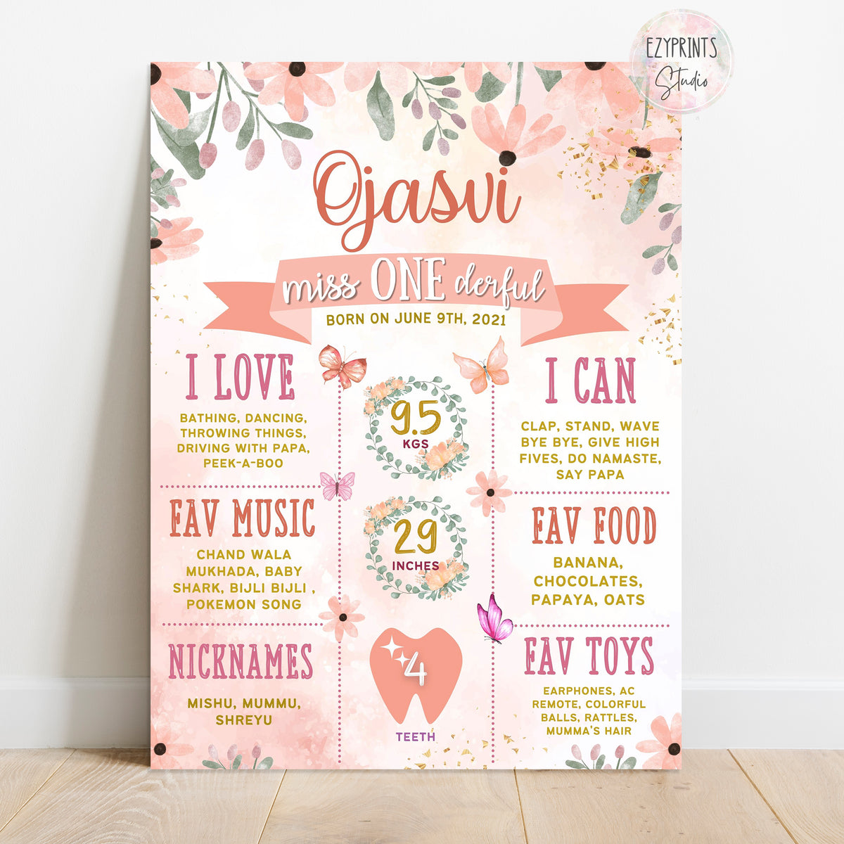 Peach Flowers theme Birthday Chalkboard Poster – Ezyprints Studio