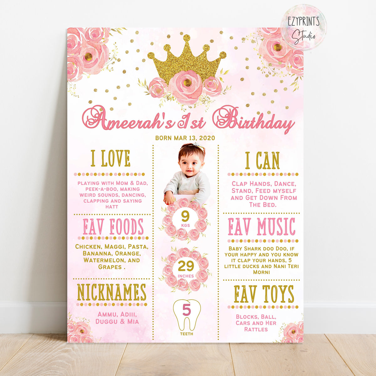Princess Gold Crown Milestone Chalkboard Poster – Ezyprints Studio