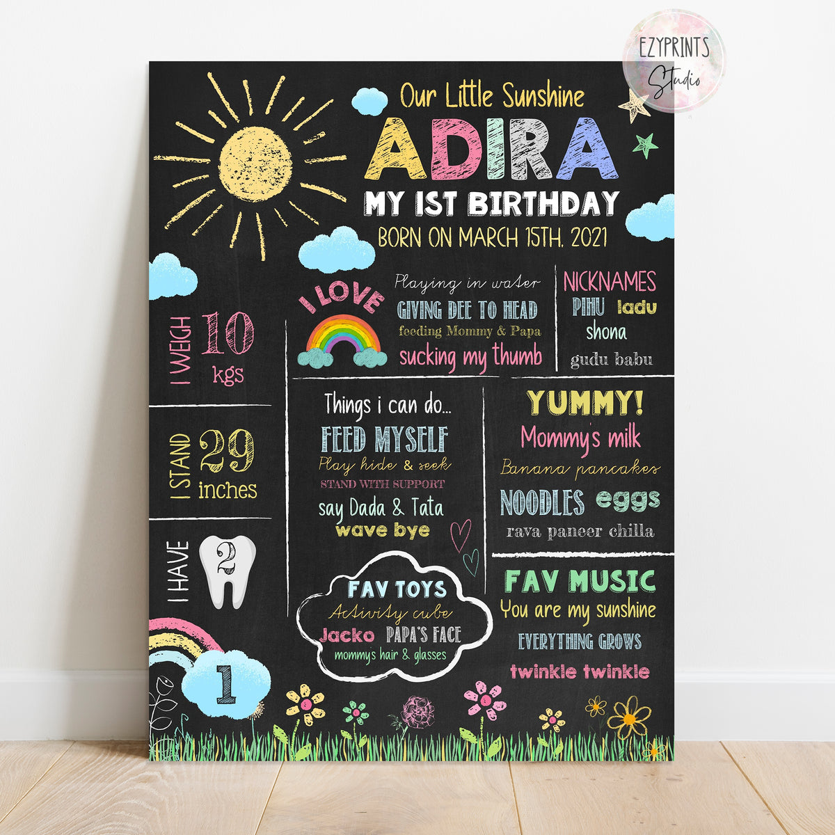 Sunshine Rainbow Birthday Chalkboard Poster – Ezyprints Studio