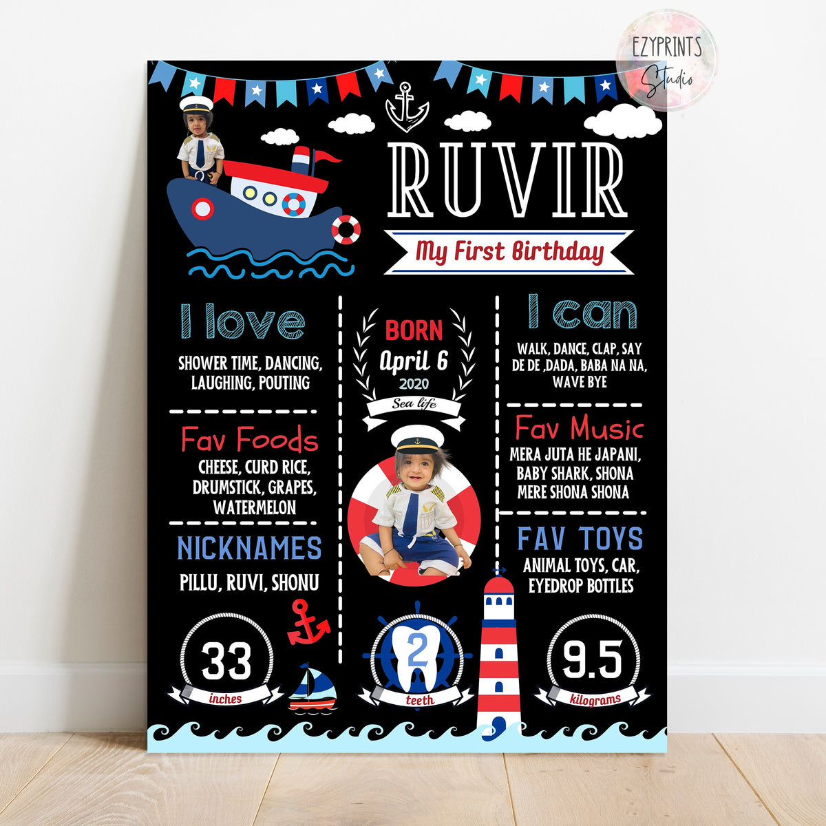 Nautical Sailor theme Milestone Chalkboard Poster – Ezyprints Studio