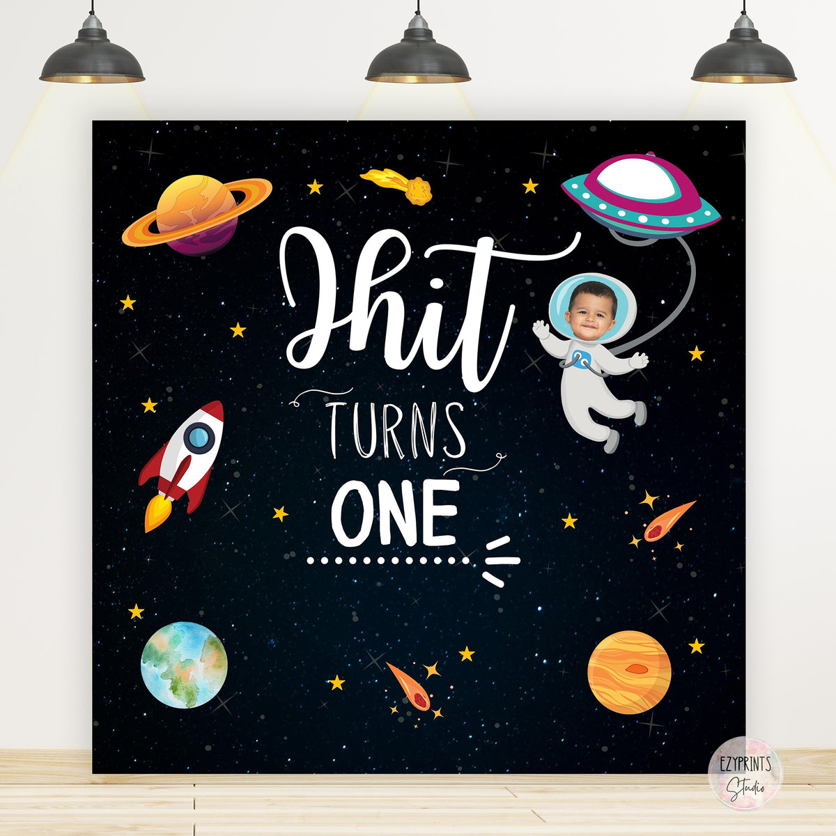 Space Theme Black Birthday Backdrop – Ezyprints Studio