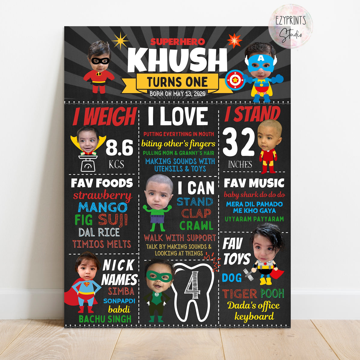 Superhero theme Milestone Chalkboard Poster – Ezyprints Studio