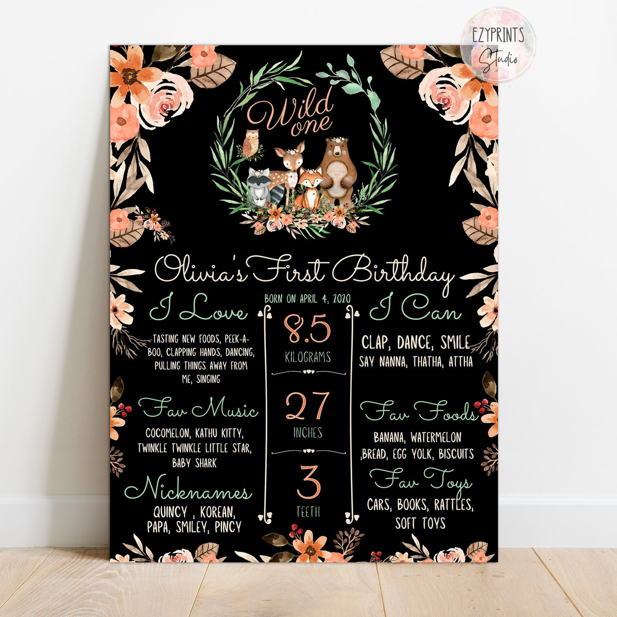 Birthday Chalkboard Poster | Tribal Woodland theme – Ezyprints Studio