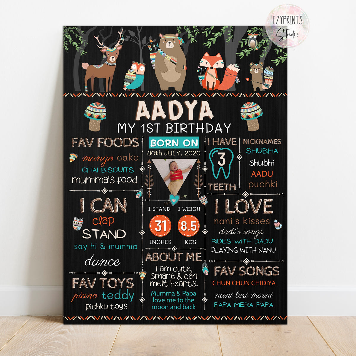 Birthday Chalkboard Poster | Tribal Woodland animals theme – Ezyprints ...