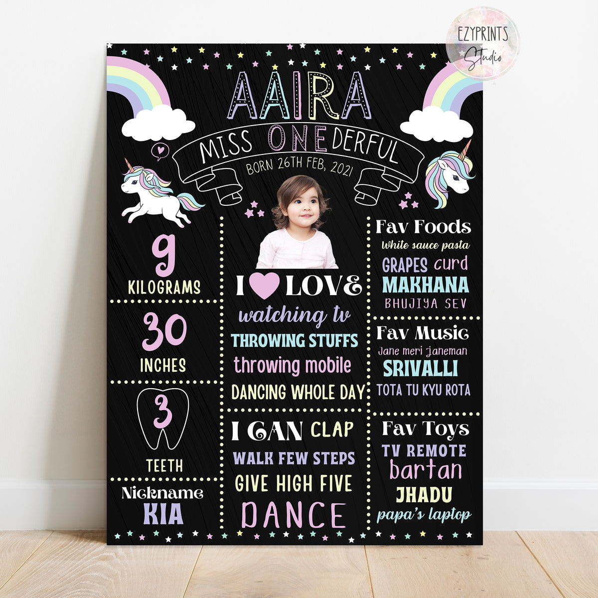 Unicorn Rainbow theme Milestone Chalkboard Poster – Ezyprints Studio