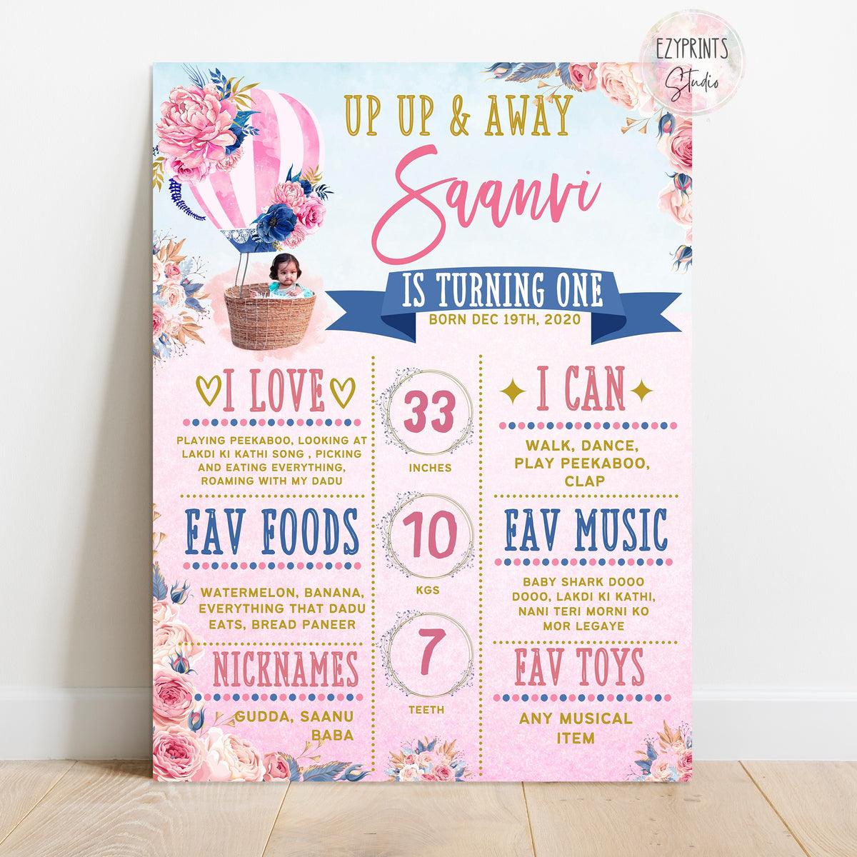 Pink Hot Air Balloon Birthday Chalkboard Poster – Ezyprints Studio