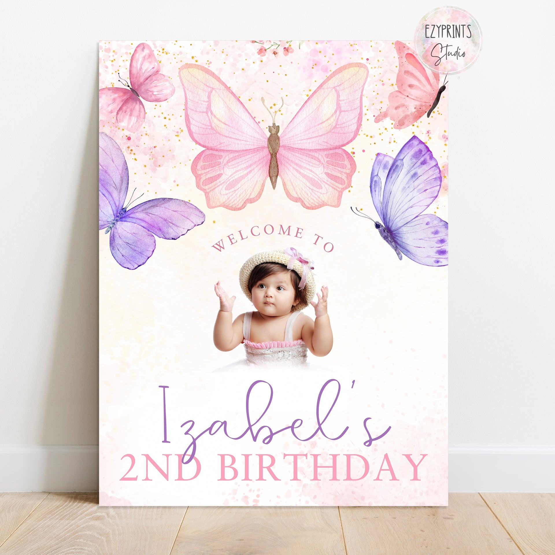 Butterfly Theme Birthday Party Welcome Board – Ezyprints Studio