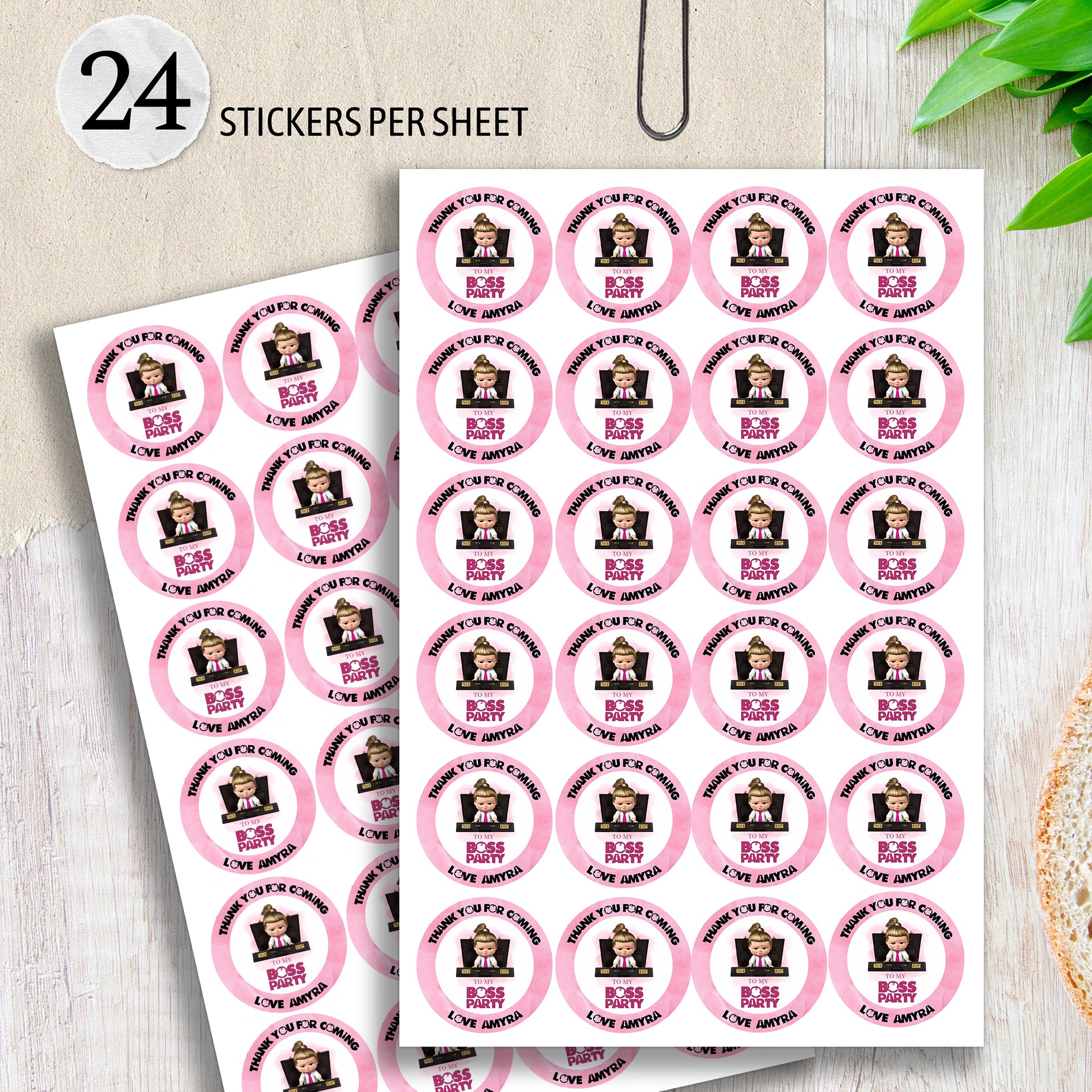 Thank you Stickers | Boss Baby Girls Theme – Ezyprints Studio