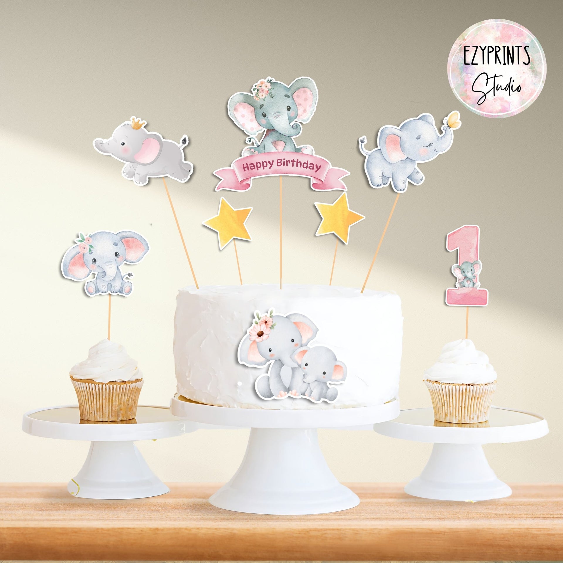 Animal Cutouts | Pink Elephant Theme Birthday Cutouts – Ezyprints Studio