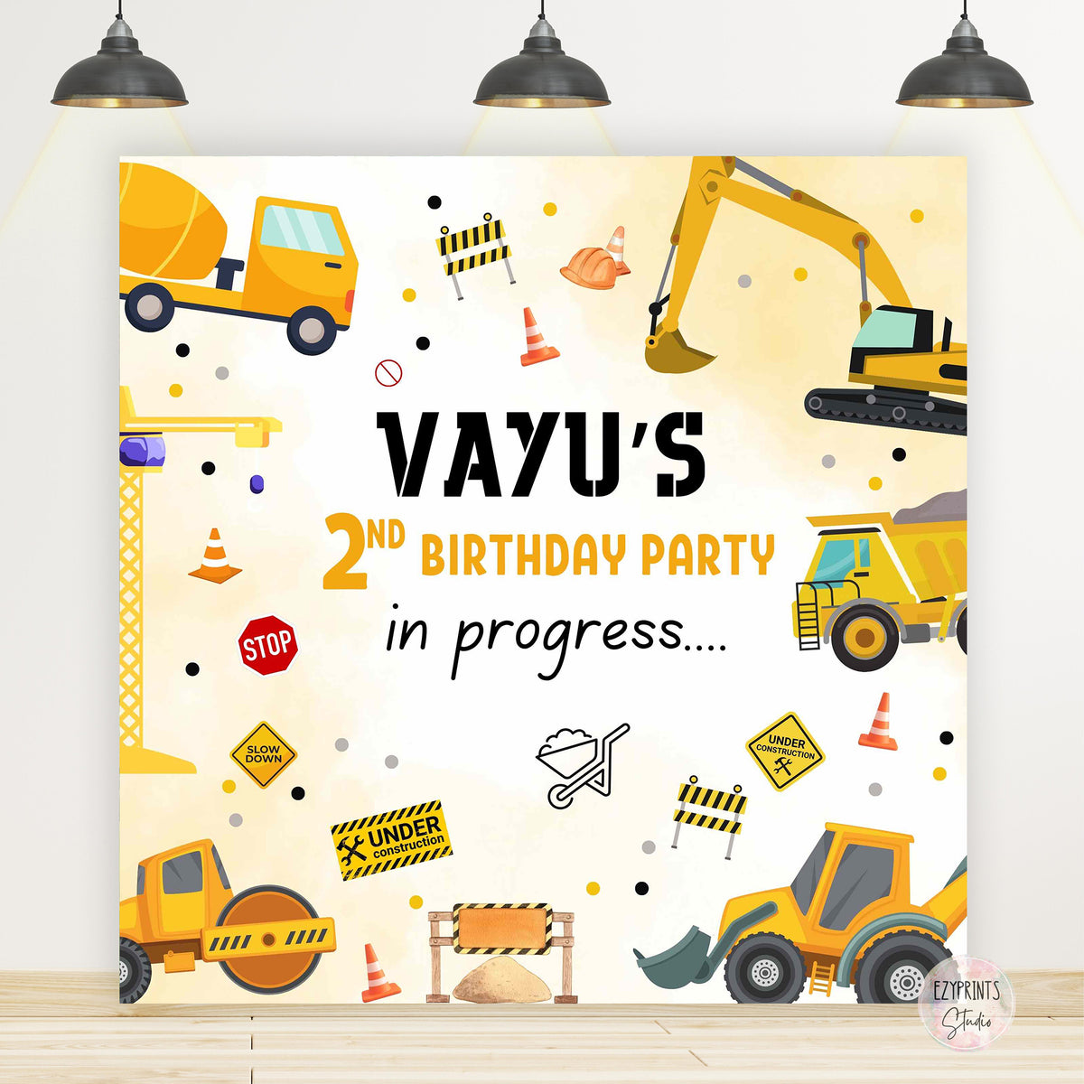 JCB Construction Theme Birthday Backdrop – Ezyprints Studio
