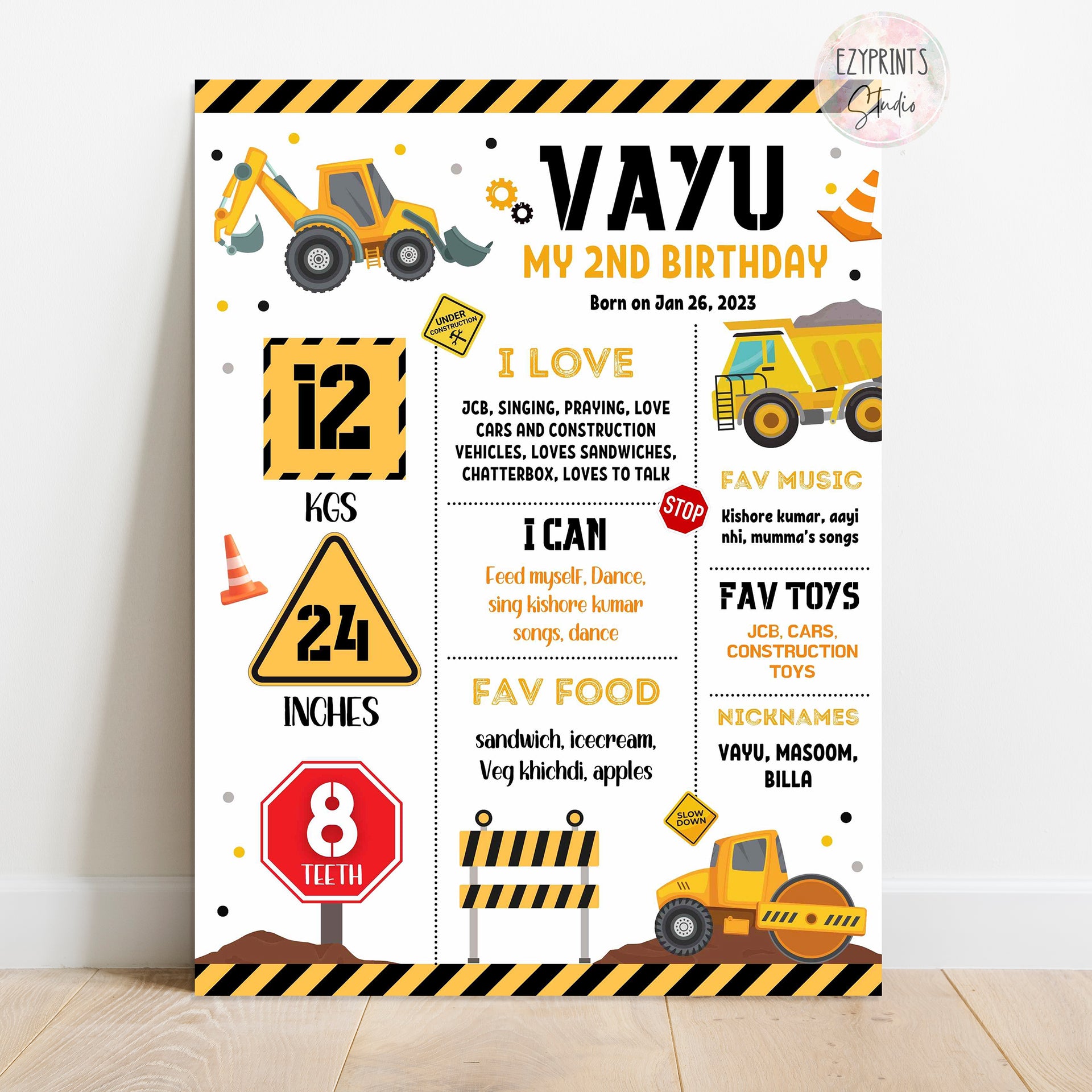 First Year Photo Collage Board | JCB Construction Theme – Ezyprints Studio