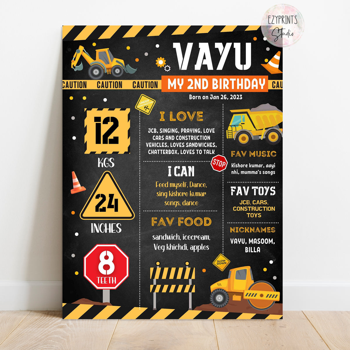 JCB Construction Theme Birthday Chalkboard Poster – Ezyprints Studio