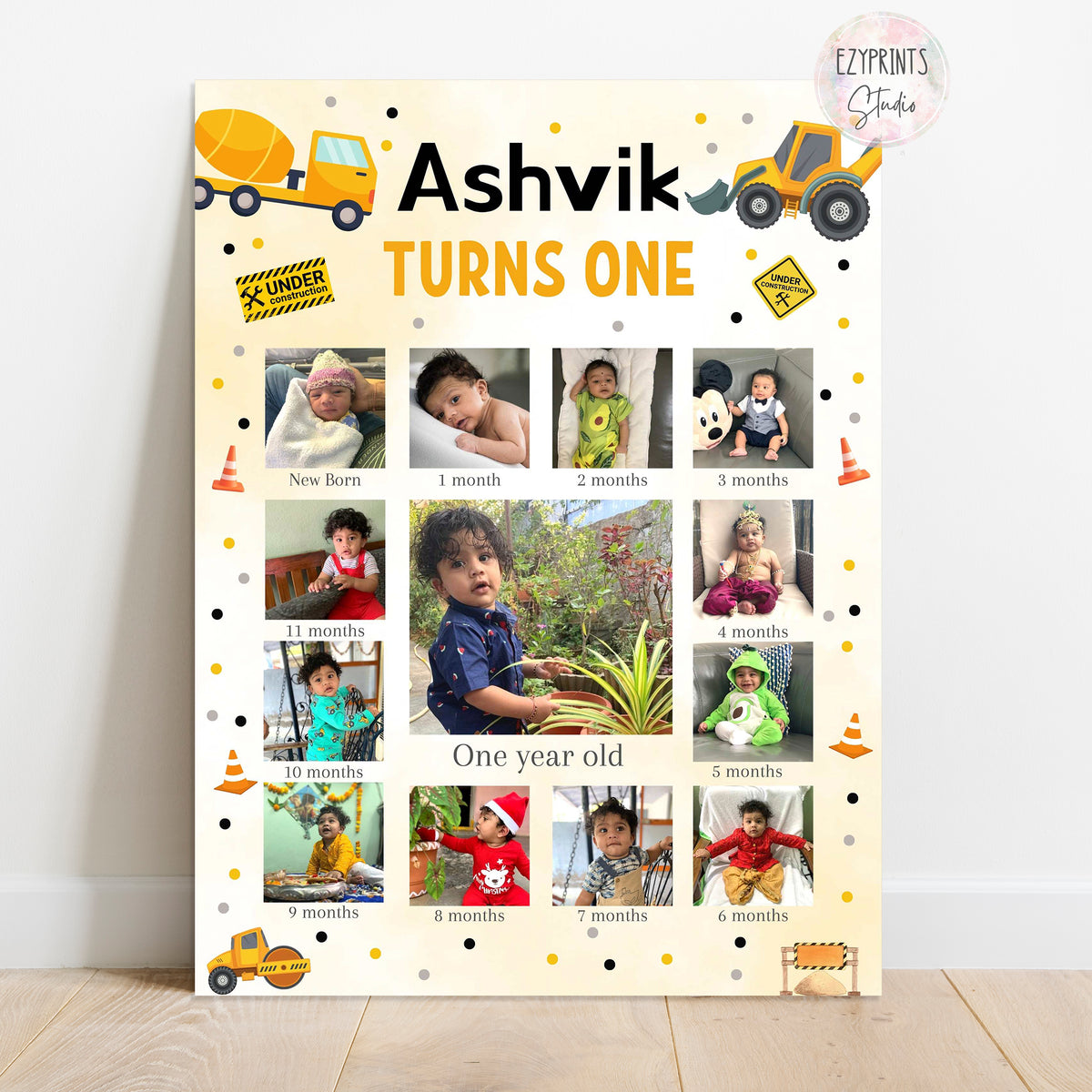 First Year Photo Collage Board | JCB Construction Theme – Ezyprints Studio