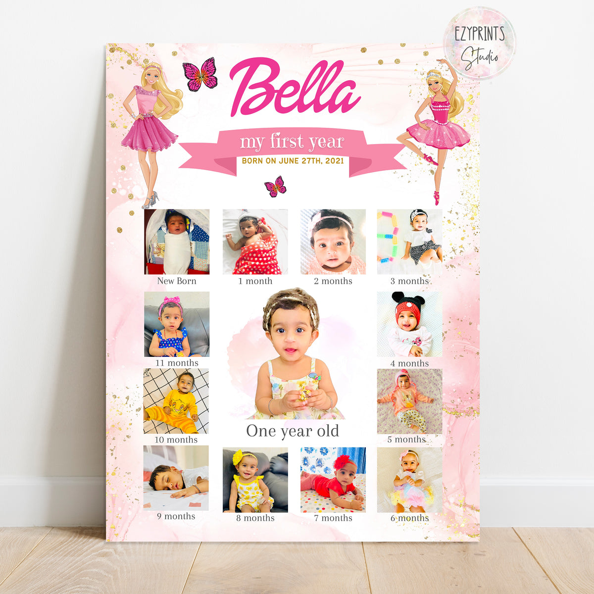 Personalised First Year Photo Collage Board | Barbie Theme – Ezyprints ...