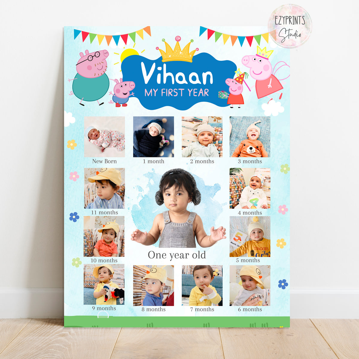 Personalised First Year Photo Collage Board | Peppa Pig theme ...