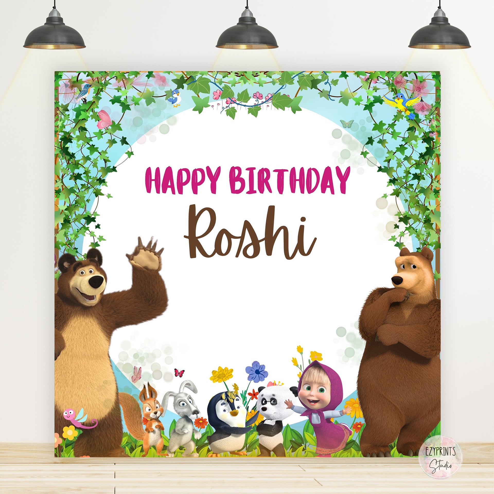 Masha and the Bear Theme Birthday Backdrop – Ezyprints Studio