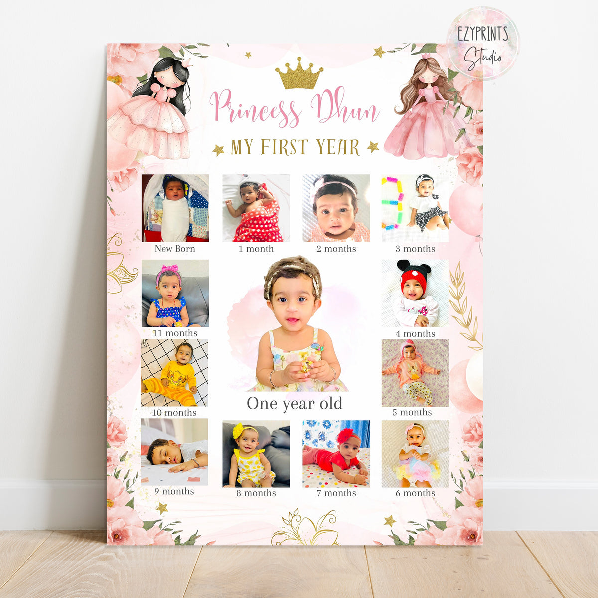 Personalised First Year Photo Collage Board | Princess Castle Theme ...