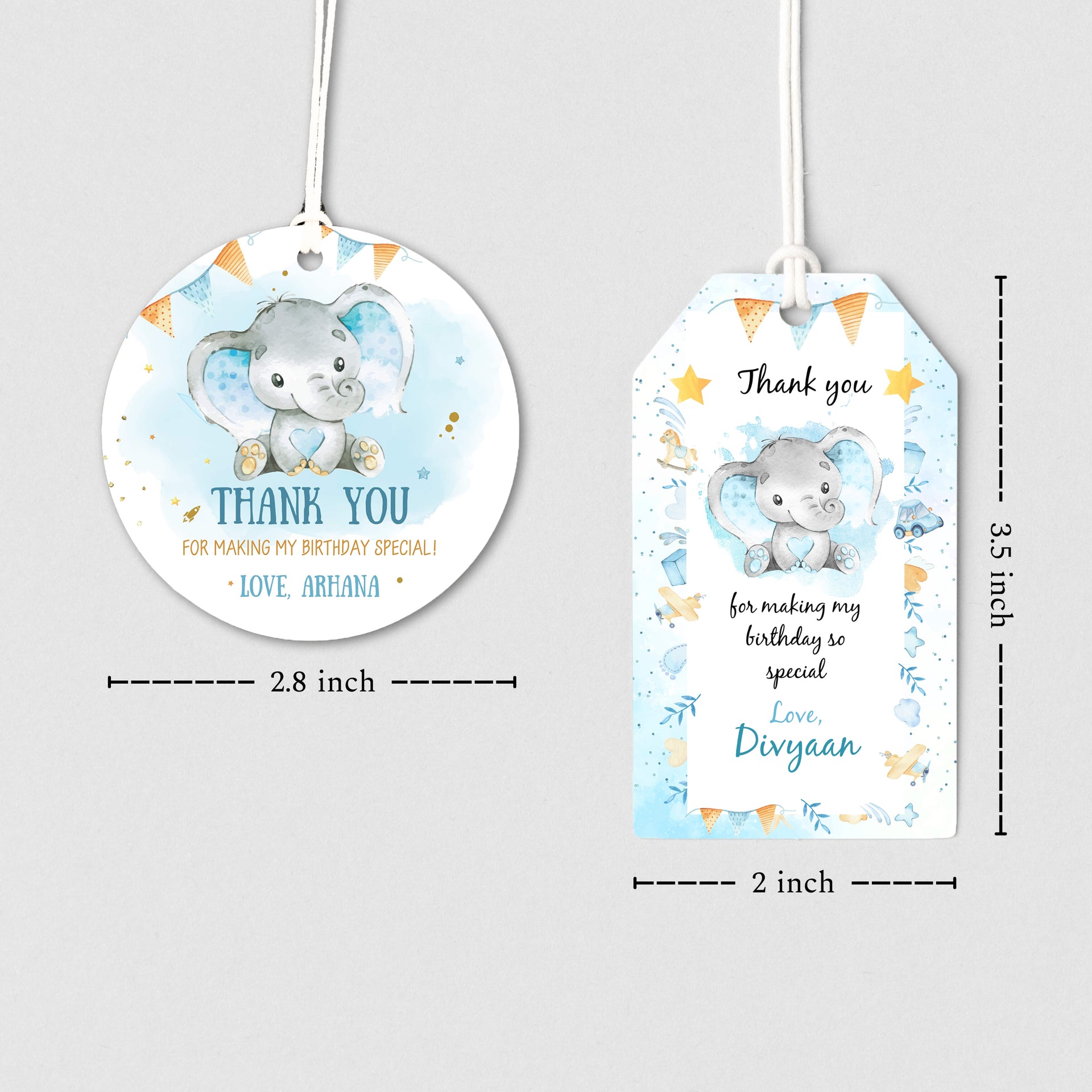 Thank you tags / Labels | Blue Elephant Theme – Ezyprints Studio