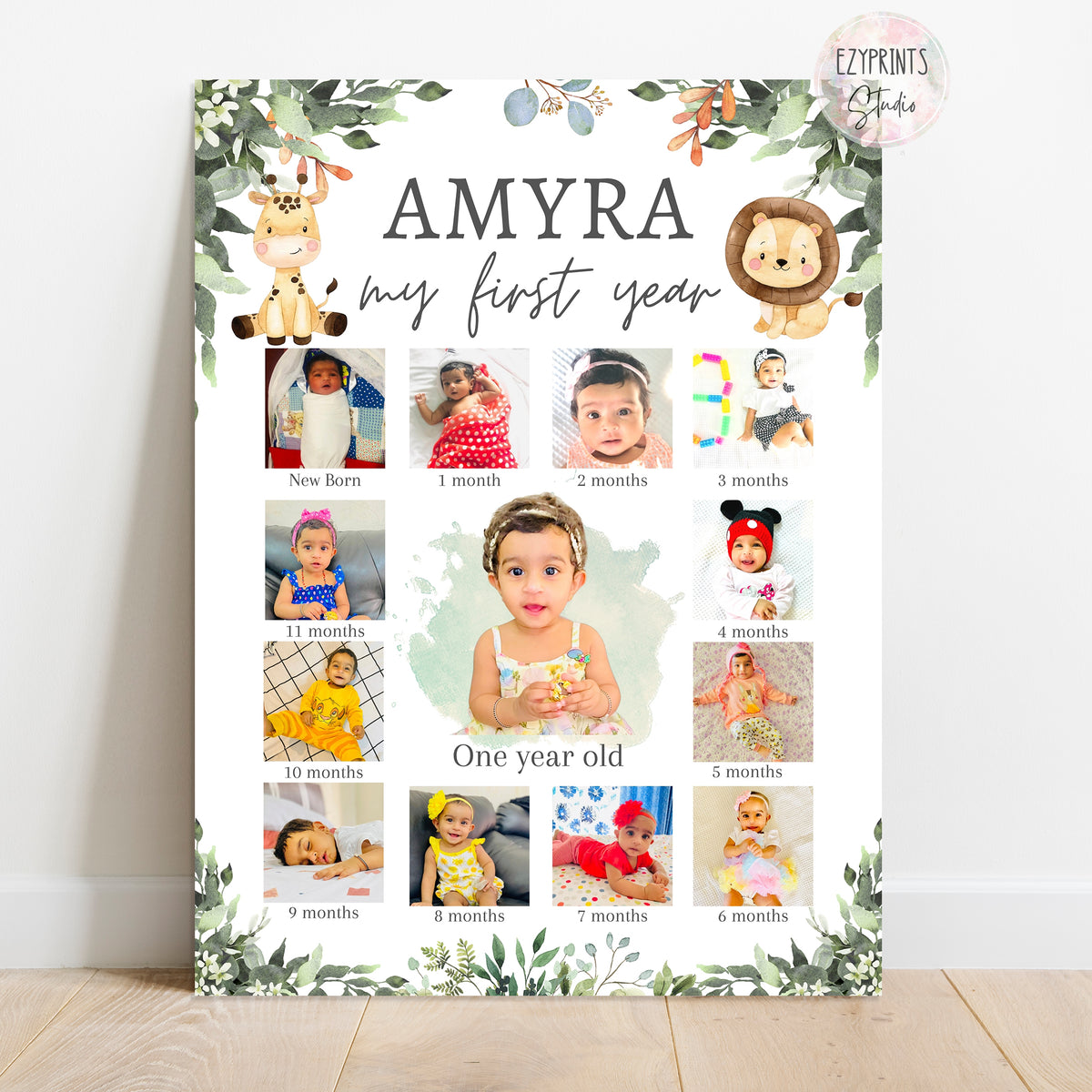 Safari First Year Photo Collage Board | Jungle Theme – Ezyprints Studio