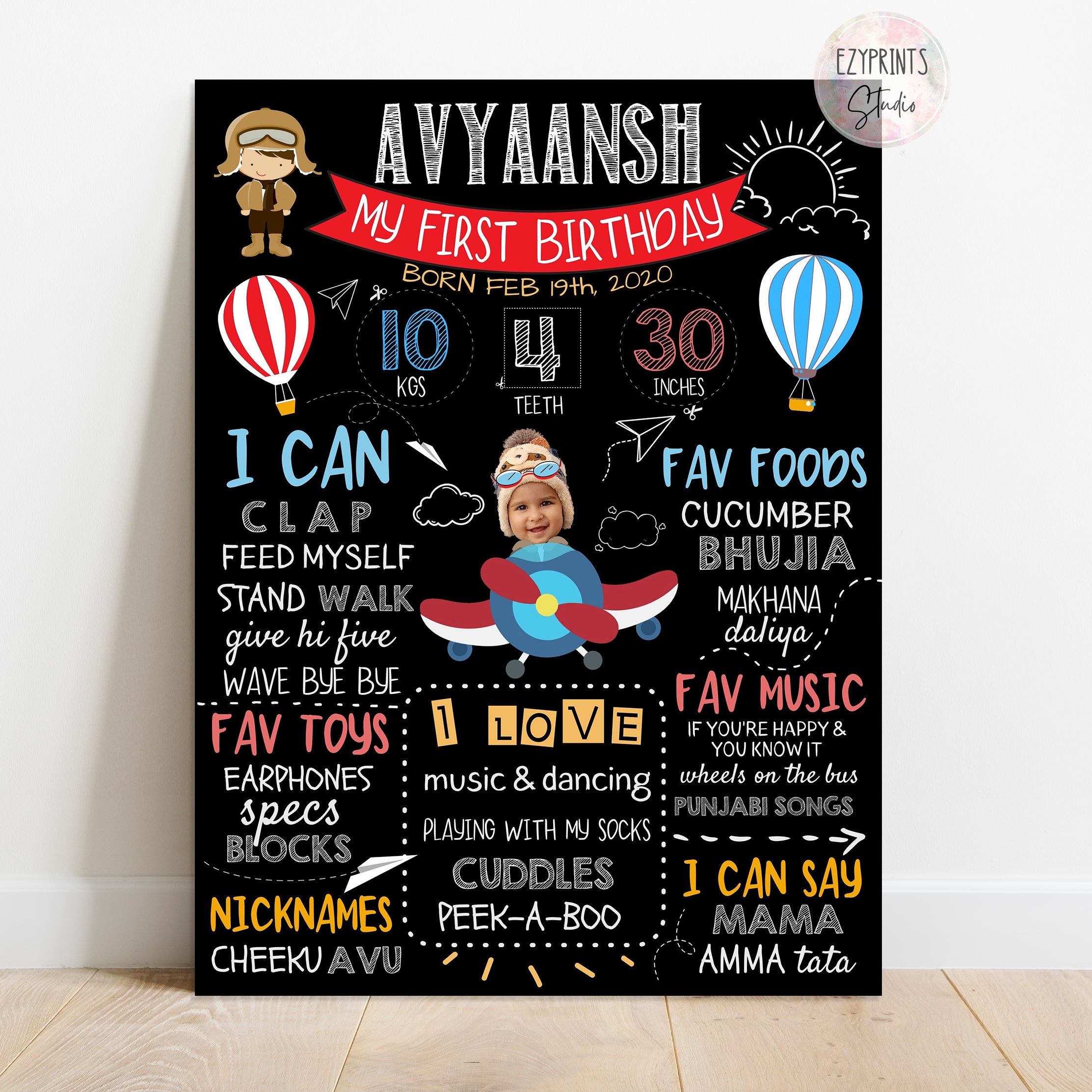 Hot Air Balloon Aeroplane Chalkboard Poster – Ezyprints Studio