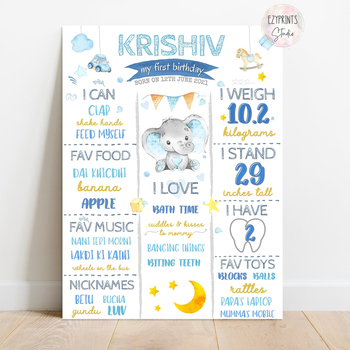 Birthday Chalkboard Poster | Blue Elephant theme – Ezyprints Studio