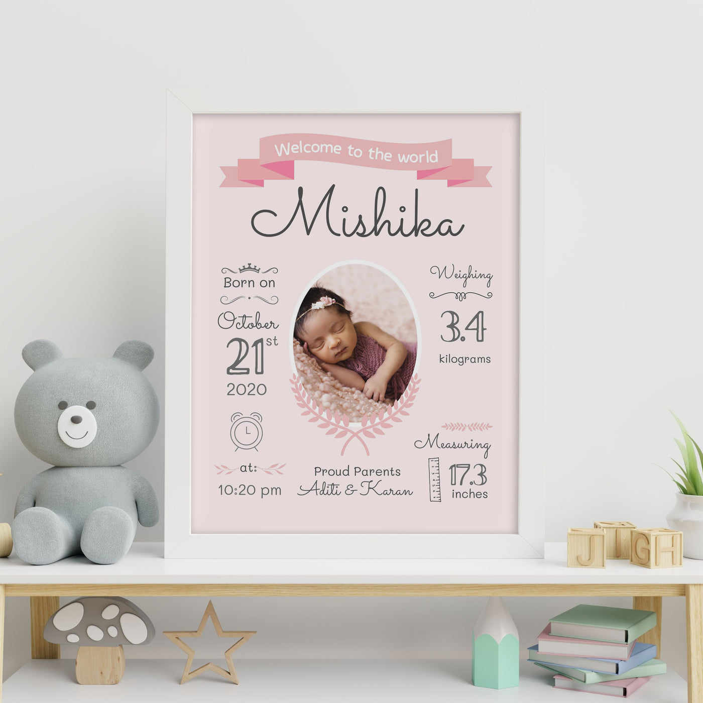 Baby Girl Birth Stats Frame | Memory Frame – Ezyprints Studio