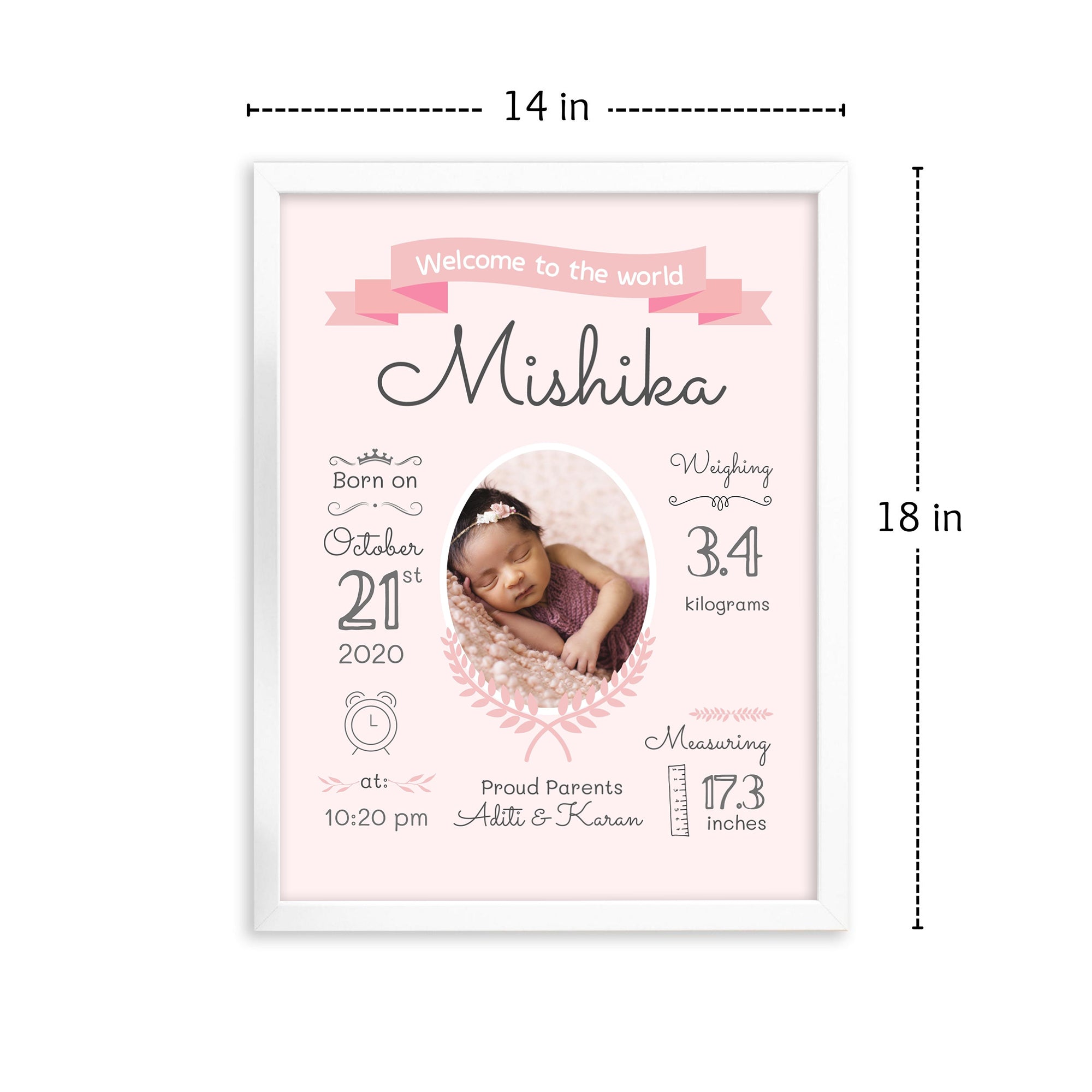 Baby Girl Birth Stats Frame | Memory Frame – Ezyprints Studio