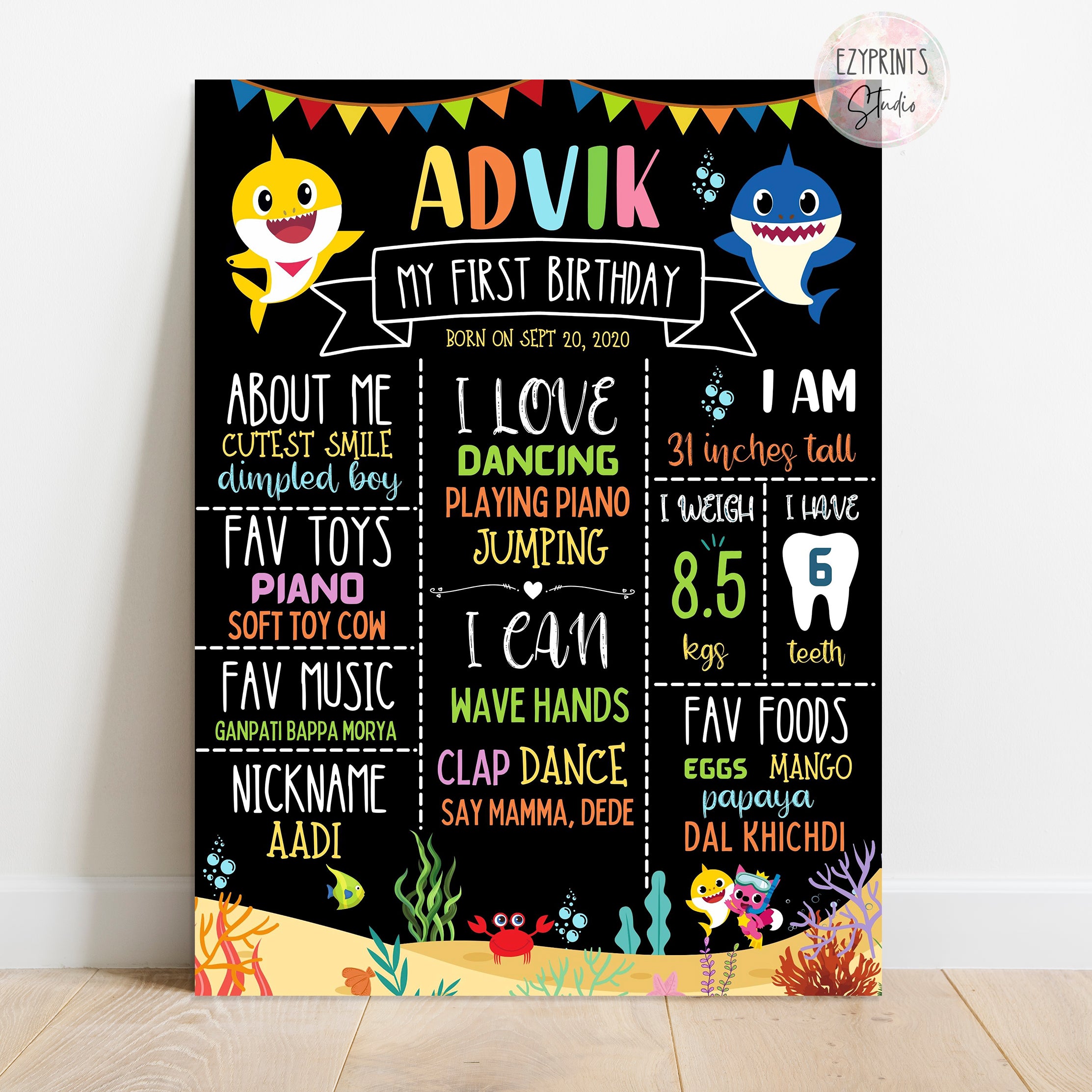 Birthday Chalkboard Poster | Baby Shark theme – Ezyprints Studio