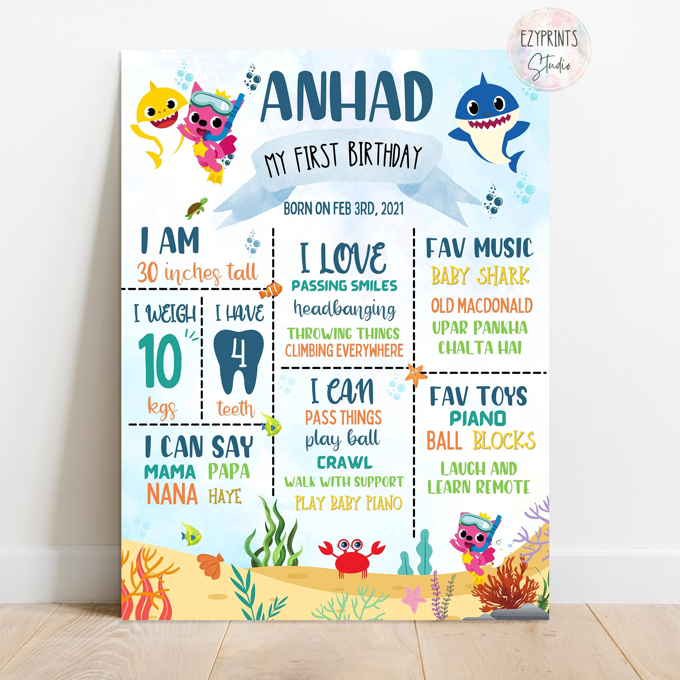 Birthday Chalkboard Poster | Baby Shark theme – Ezyprints Studio