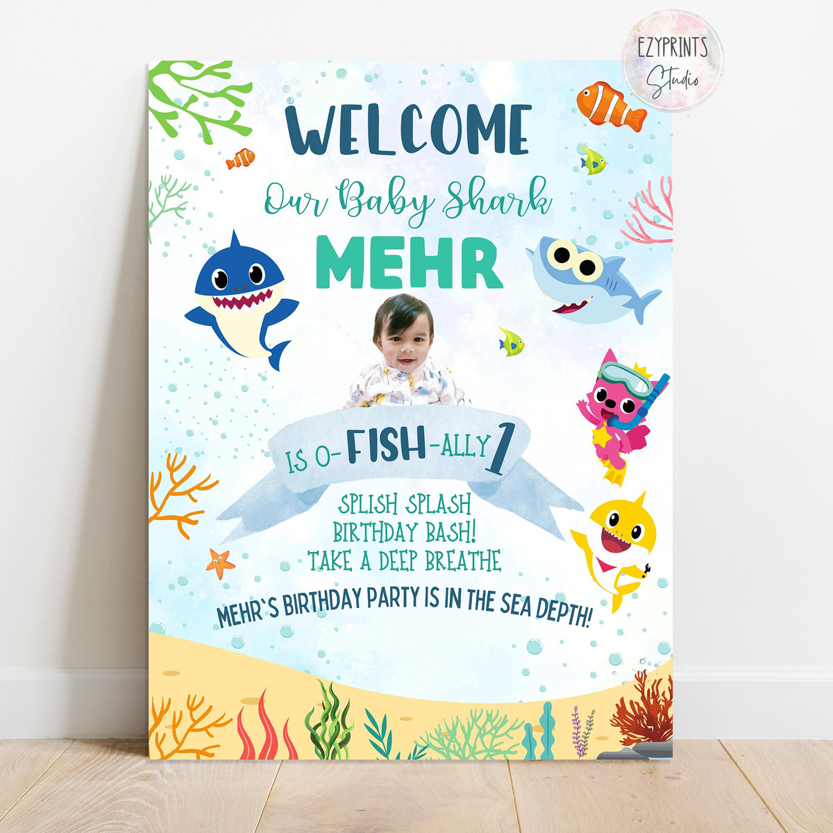 Baby Shark Theme Birthday Welcome Board – Ezyprints Studio